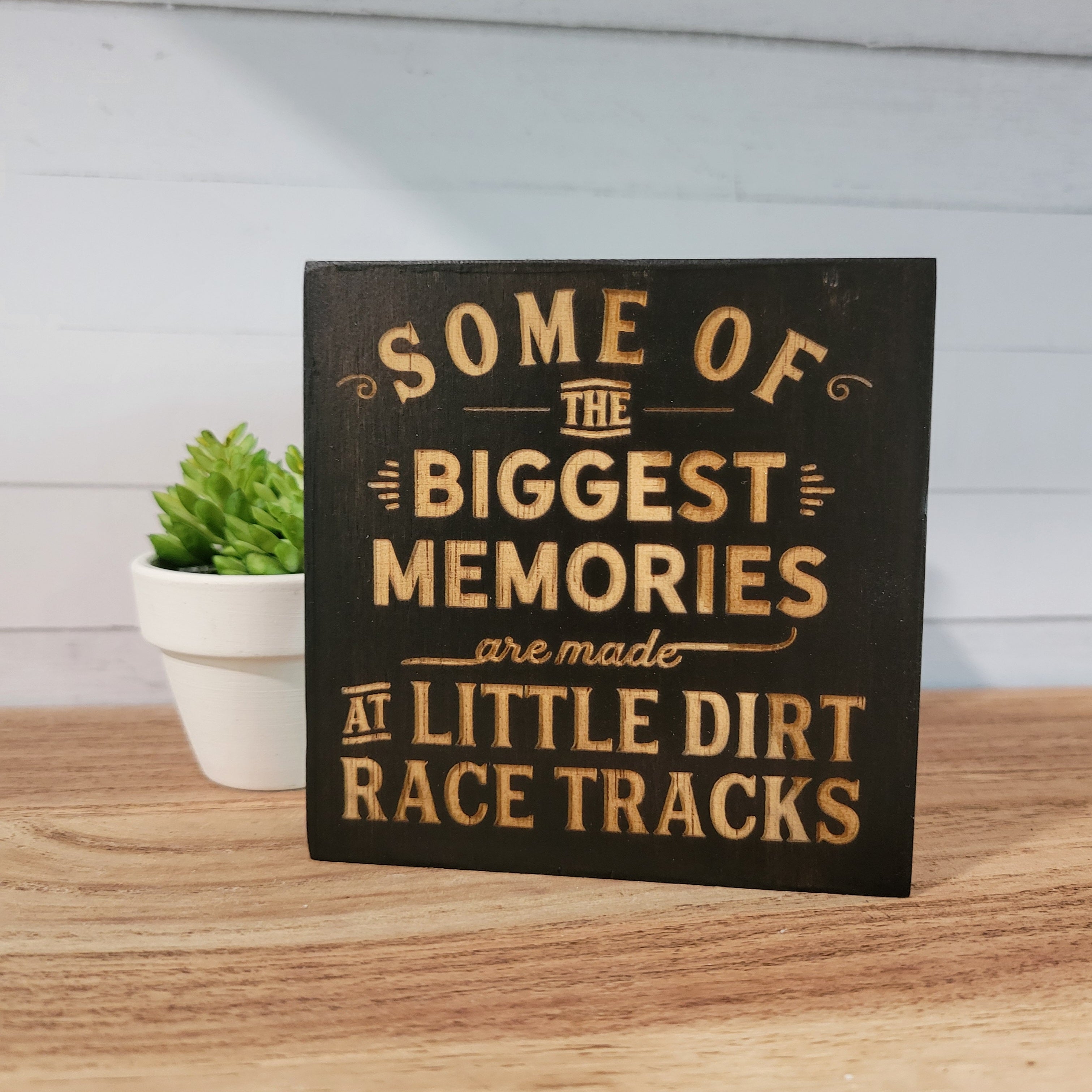 Little Dirt Tracks Laser Engraved Mini Wood Sign – 4 Left Turns